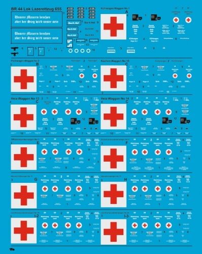 Peddinghaus-Decals 3807 Hospital Train 655 Locomotive, Service Car And Part 1 For The Wounded, A Total Of 11 Cars, White Print