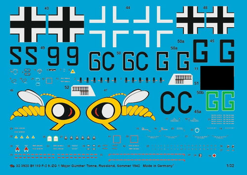 Peddinghaus-Decals 3920 Me 110 F-2 9./ZG 1 Major Güther Tonne Russia Summer 1942