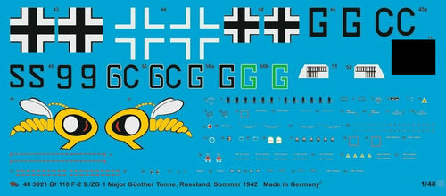 Peddinghaus-Decals 3921 Messerschmitt Me 110 F-2 - 9./ZG 1 Major Güther Tonne (Russia / Summer 1942)