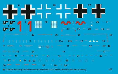 Peddinghaus-Decals 3903 Bf 109 G-2 Trop, Oblt. Werner Schroer, Co 8/JG 27, Rhodes November 1942