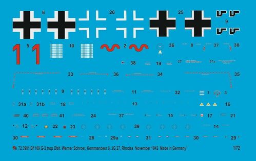 Peddinghaus-Decals 3901 Bf 109 G-2 Trop, Oblt. Werner Schroer, Co 8/JG 27, Rhodes November 1942