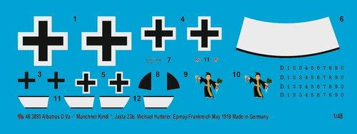 Peddinghaus-Decals 3895 Albatros D.Va "Münchner Kindl", Jasta 23b, Michael Hutterer, Epinoy/France, May 1918