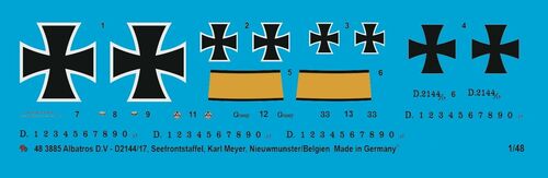 Peddinghaus-Decals 3885 Albatros D.V D.2144/17 Seefrontstaffel, Karl Meyer, Nieuwmunster, Belgium
