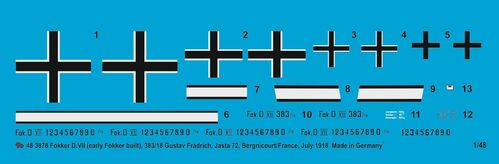 Peddinghaus-Decals 3878 Fokker D.VII (Early Fokker Built), 383/18 Gustav Frädrich, Jasta 72, Bergnicourt/France, July 1918