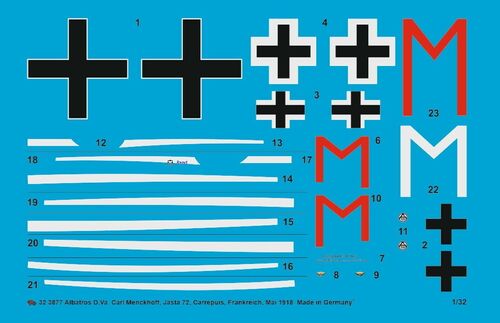 Peddinghaus-Decals 3877 Albatros D.Va Karl Menkhoff, Jasta 72, Carrepuis, France, May 1918