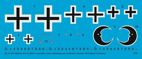 Peddinghaus-Decals 3875 Albatros D.V D.5284/17 Josef Mai, Jasta 5, Boistrancourt, France, Summer 1918