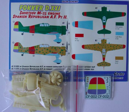 Kora Models C7260 Fokker D.XXI Švecov - Spanish republican A.F.