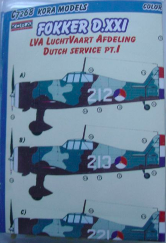 Kora Models C7268 Fokker D.XXI Mercury – Dutch service part I.