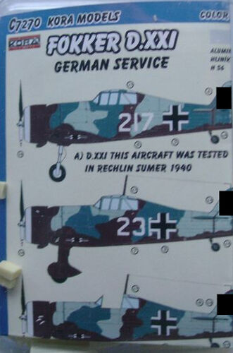 Kora Models C7270 Fokker D.XXI Mercury – Luftwaffe service