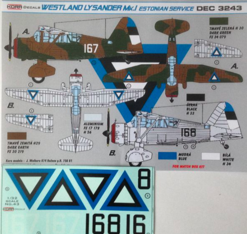 Kora Models Dec3243 Westland Lysander Mk.I Estonian