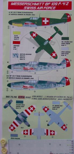 Kora Models Dec72141 Messerschmitt Bf 109F-4/Z Swiss