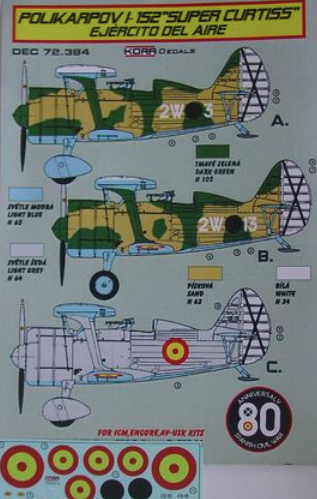 Kora Models Dec72384 Polikarpov I-152 Super Chato in Spain Ejercito Del Aire