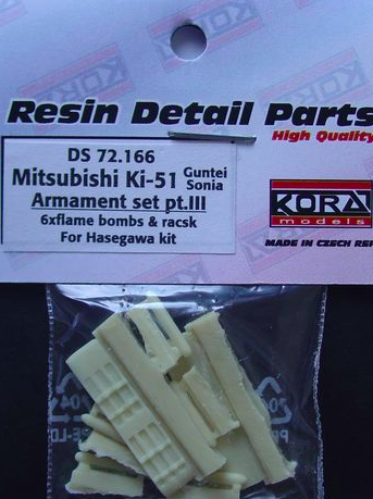 Kora Models DS72166 Mitsubishi Ki-51 Armament set III-6x flammable bombs+racks