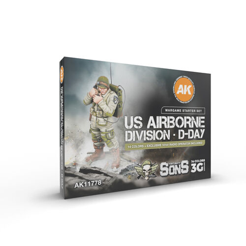 AK-Interactive 11778 US Airborne Division, D-Day Wargame Starter Set 14 Colors And 1 Figure (Exclusive 101st Radio Operator)