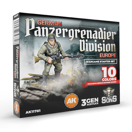 AK-Interactive 11781 German Panzergrenadier Division Europe - Wargame Starter Set (10 Colors + Exclusive Figure German Machine Gunner)