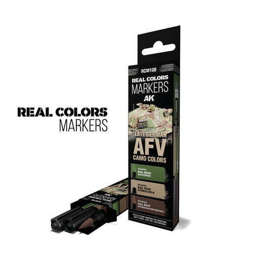 AK-Interactive RCM108 Late German AFV Camo Colors - Set 3 Real Colors Markers