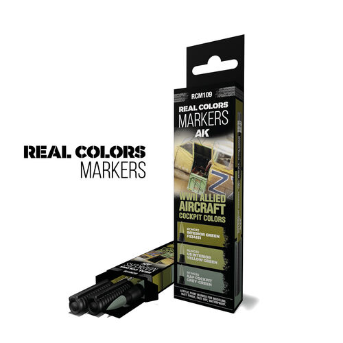 AK-Interactive RCM109 Allied WWII Aircraft Cockpit Colors - Set 3 Real Colors Markers