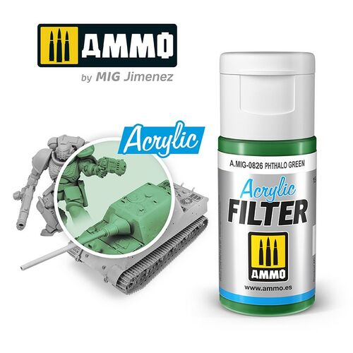 AMMO of Mig Jimenez A.MIG 0826 ACRYLIC FILTER Phthalo Green