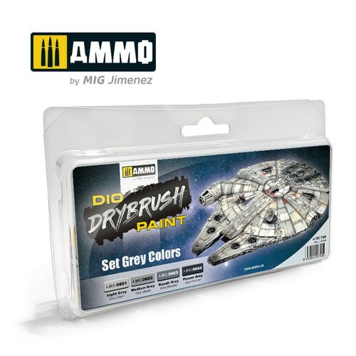 AMMO of Mig Jimenez A.MIG 7300 DRYBRUSH Set Grey Colors
