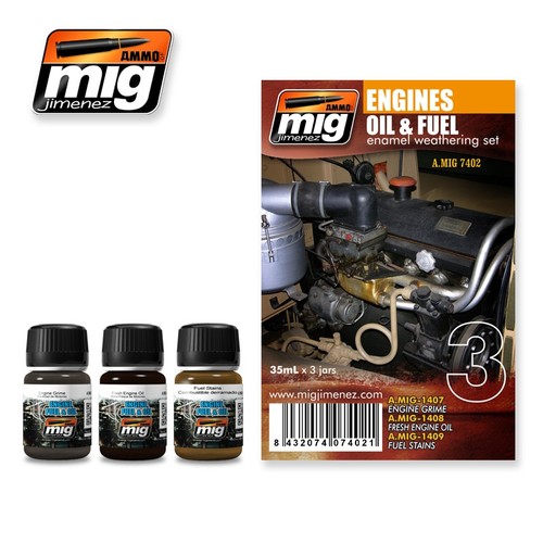 AMMO of Mig Jimenez A.MIG 7402 Engines Oil & Fuel - Enamel Weathering Set