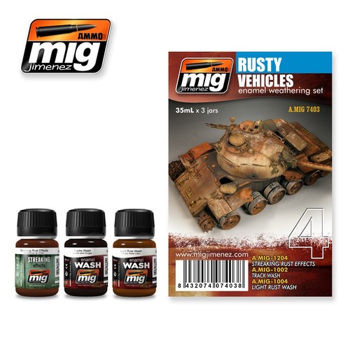 AMMO of Mig Jimenez A.MIG 7403 Rusty Vehicles - Enamel Weathering Set