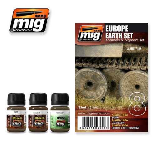 AMMO of Mig Jimenez A.MIG 7408 Europe Earth Set - Enamels & Pigment