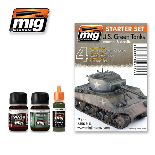 AMMO of Mig Jimenez A.MIG 7413 US Green Tanks - Enamel & Acrylic Set