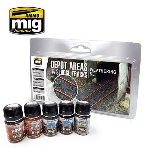AMMO of Mig Jimenez A.MIG-7470 Depot Areas - Sludge Tracks Weathering Set