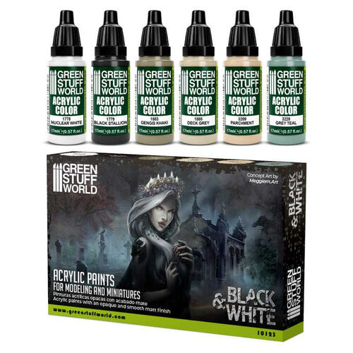 Green Stuff World 10123 Black And White - Matt Acrylic Paint Set
