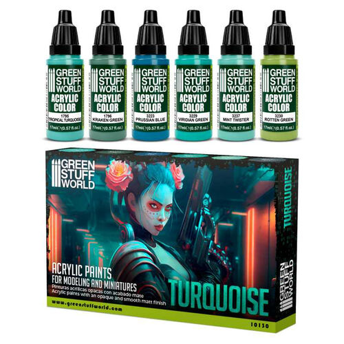 Green Stuff World 10130 Paints For Modeling And Miniatures - Turquoise Acrylic Set