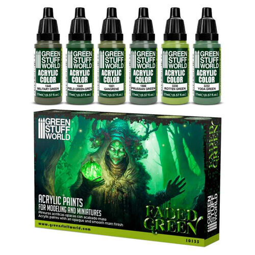 Green Stuff World 10135 Paints For Modeling And Miniatures - Faded Green Acrylic Set