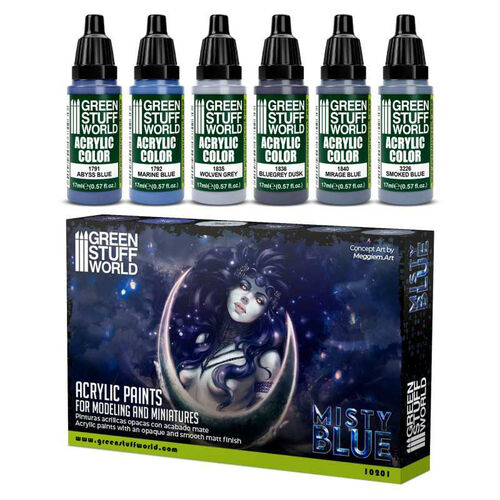 Green Stuff World 10201 Paints For Modeling And Miniatures - Misty Blue Acrylic Set
