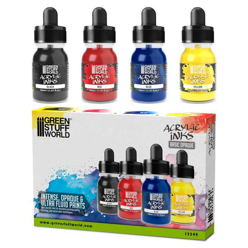 Green Stuff World 13344 Acrylic Inks Set - Basic Opaque (4pcs)