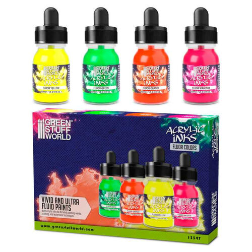 Green Stuff World 13347 Acrylic Inks Set - Fluor (4pcs)