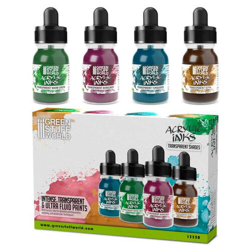 Green Stuff World 13350 Acrylic Inks Set - Transparent Shades (4pcs)