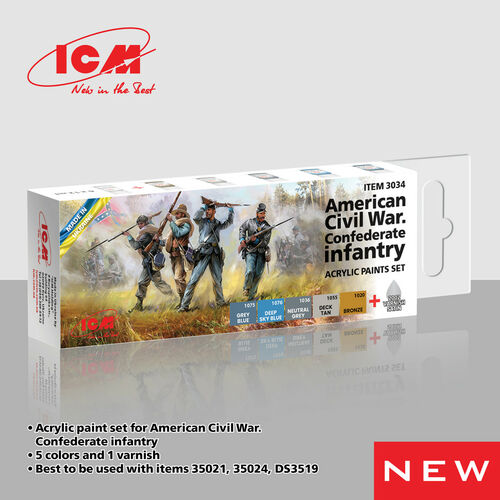 ICM 3034 American Civil War Confederate Infantry Acrylic Paints Set