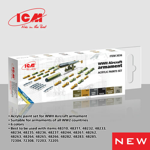ICM 3036 WWII Aircraft Armament Acrylic Paints Set