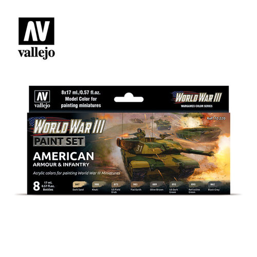 Vallejo 70220 World War III Wargames Color Series - American Armour & Infantry Model Color Paint Set