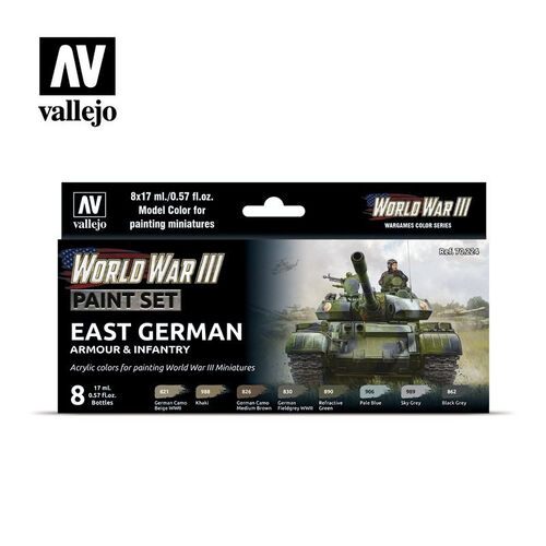 Vallejo 70224 World War III Wargames Color Series - East German Armour & Infantry Model Color Paint Set