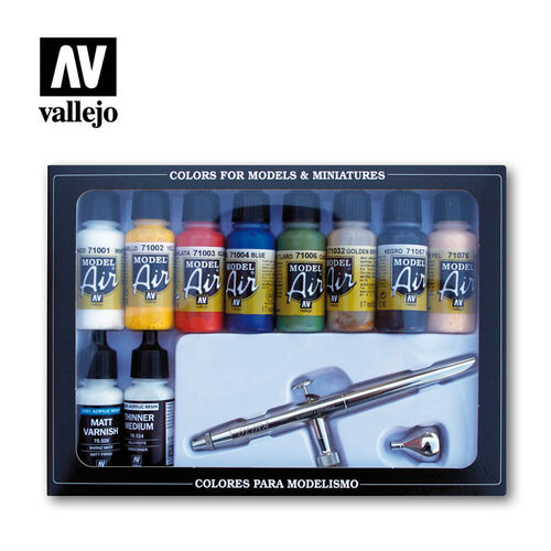 Vallejo 71167 Basic Colors & Airbrush Model Air Set