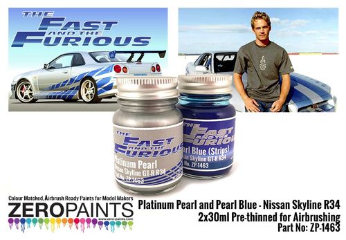 Zero Paints 1463 Fast and Furious Platinum Pearl/Pearl Blue Set (Paul Walker Nissan Skyline R34) Matt
