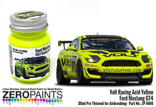 Zero Paints 1666 Volt Racing Acid Yellow for Ford Mustang GT4 Matt
