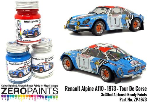 Zero Paints 1673 Renault Alpine A110 – 1973 – Tour De Corse Red - White - Blue Paint Set Matt