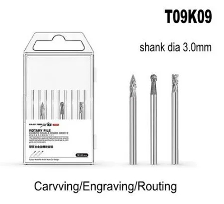 Galaxy-Model T09K09 Rotary Carbide File Double Edge Groove SHORT - 3 pcs (dia. 3mm)