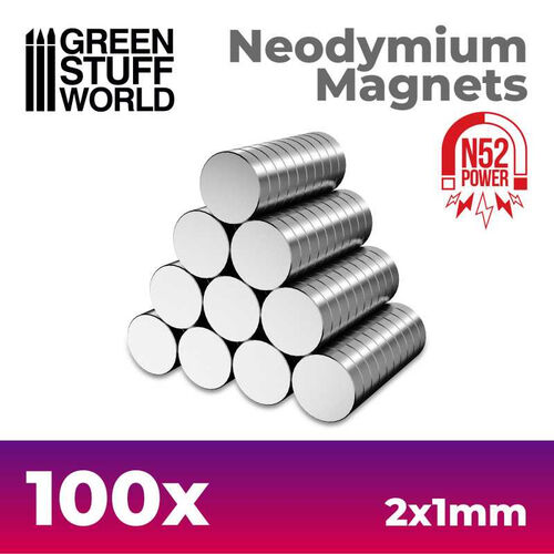 Green Stuff World 11600 Neodymium Magnets 2x1mm - 100 Units (N52)