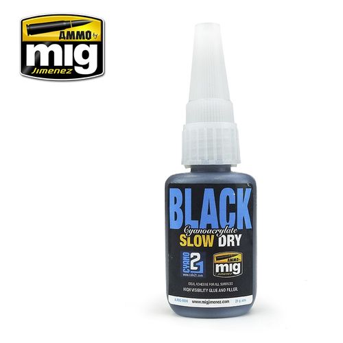 AMMO of Mig Jimenez 8034 Black Slow Dry Cyanoacrylate