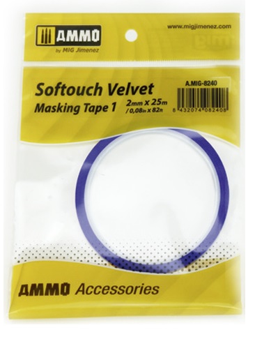 AMMO of Mig Jimenez 8240 Softouch Velvet Masking Tape #1 (2mm x 25M)