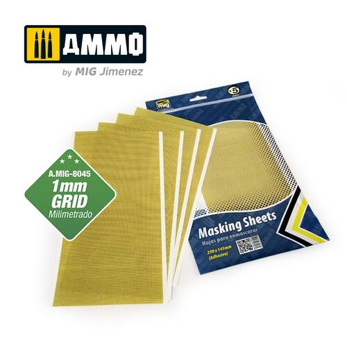 AMMO of Mig Jimenez 8045 Masking Sheets 1mm Grid (5 pcs)