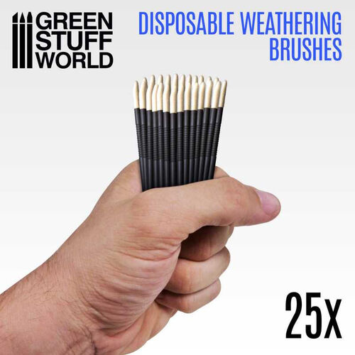 Green Stuff World 2420 Disposable Weathering Brushes Set (25 pcs)