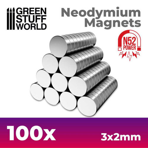 Green Stuff World 9264 Neodymium Magnets 3x2mm - 100 Units (N52)